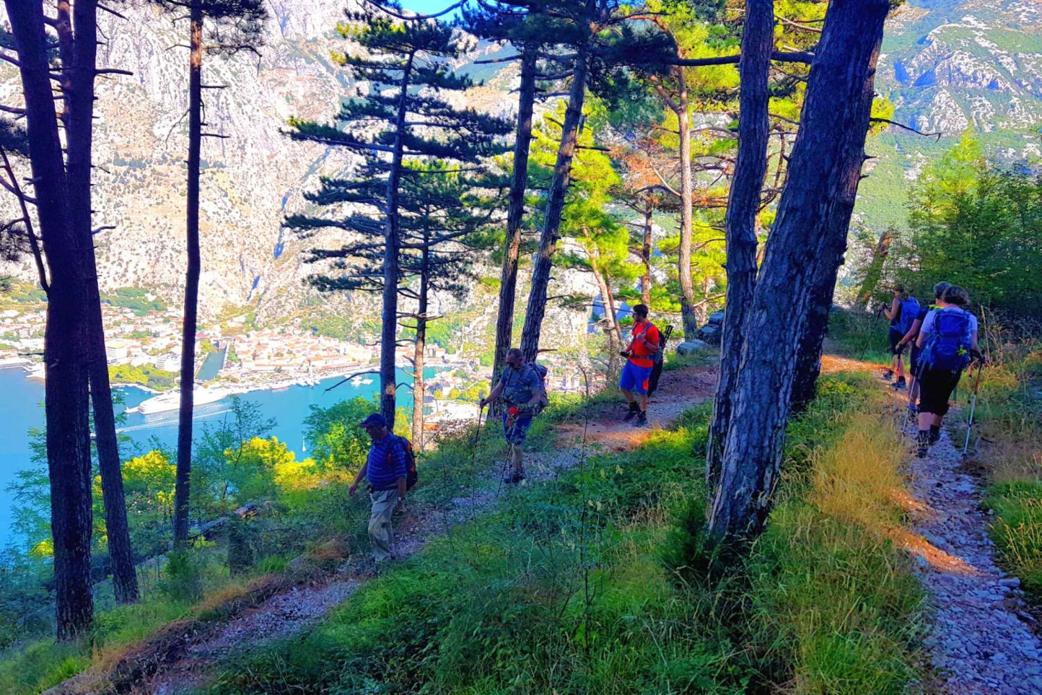 Hiking Vrmac peninsula with panoramic view on Kotor bay in Montenegro