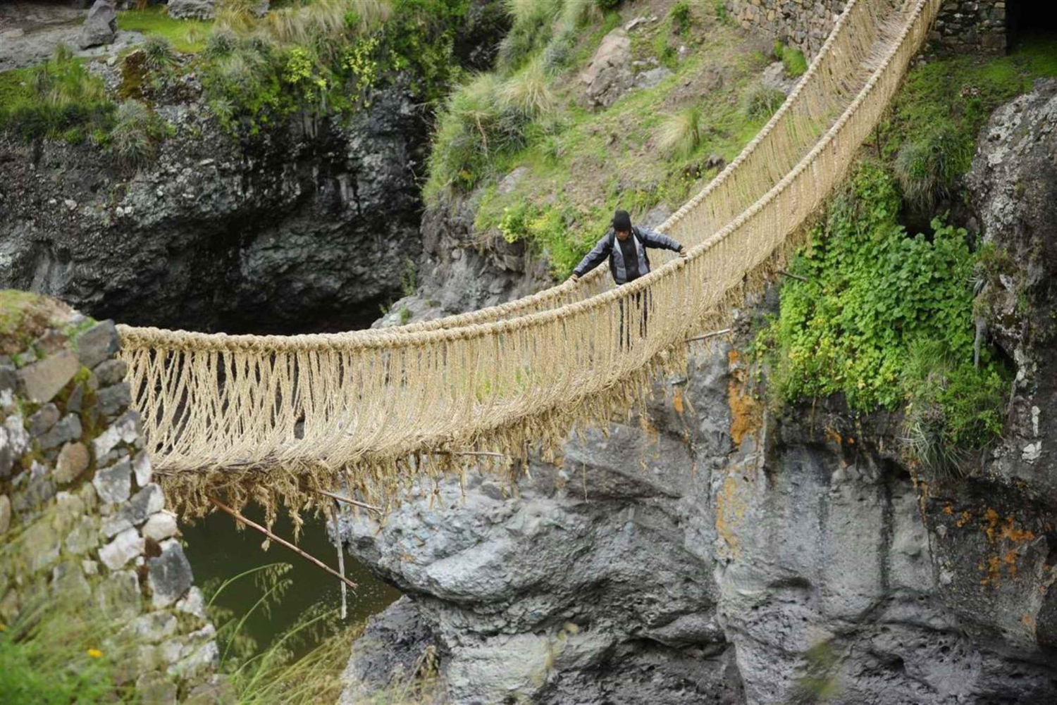Qeswachaca the last Inca bridge in Peru